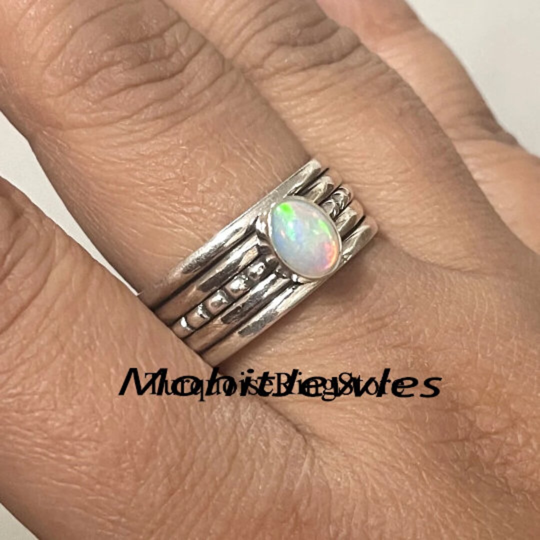 Opal Spinner Ring, Spinning Ring, 925 Sterling Silver, Anxiety Ring, Fidget Ring, Handmade Ring ...