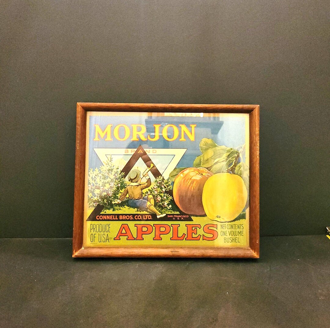 Vintage Framed Fruit Crate Label. Morjon Brand Apples - Etsy