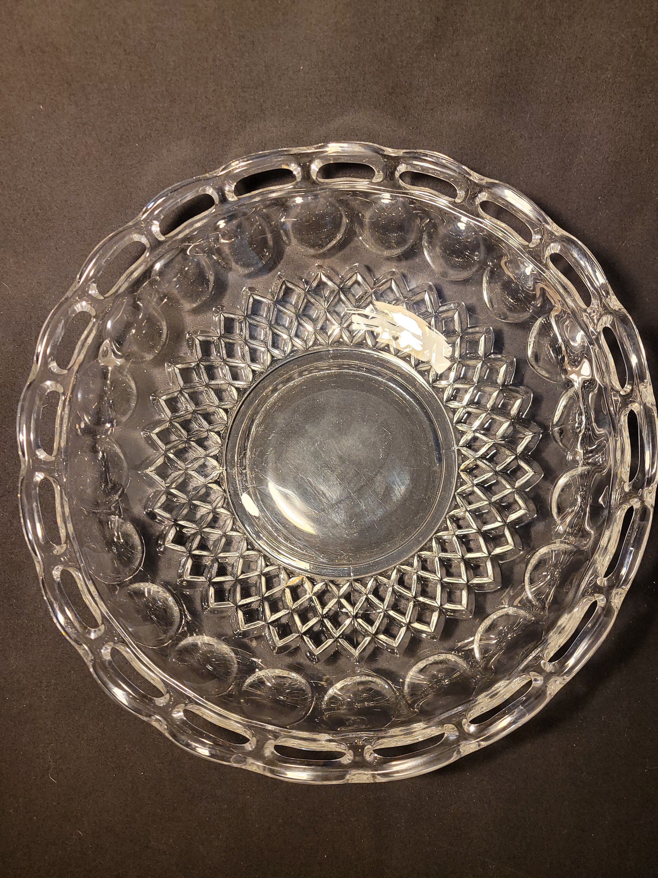 Vintage Pressed Glass Open Edges Bowl - Etsy