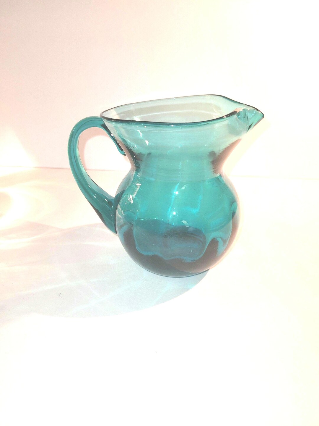 Teal Blue Blown Glass Small Pitcher - Etsy