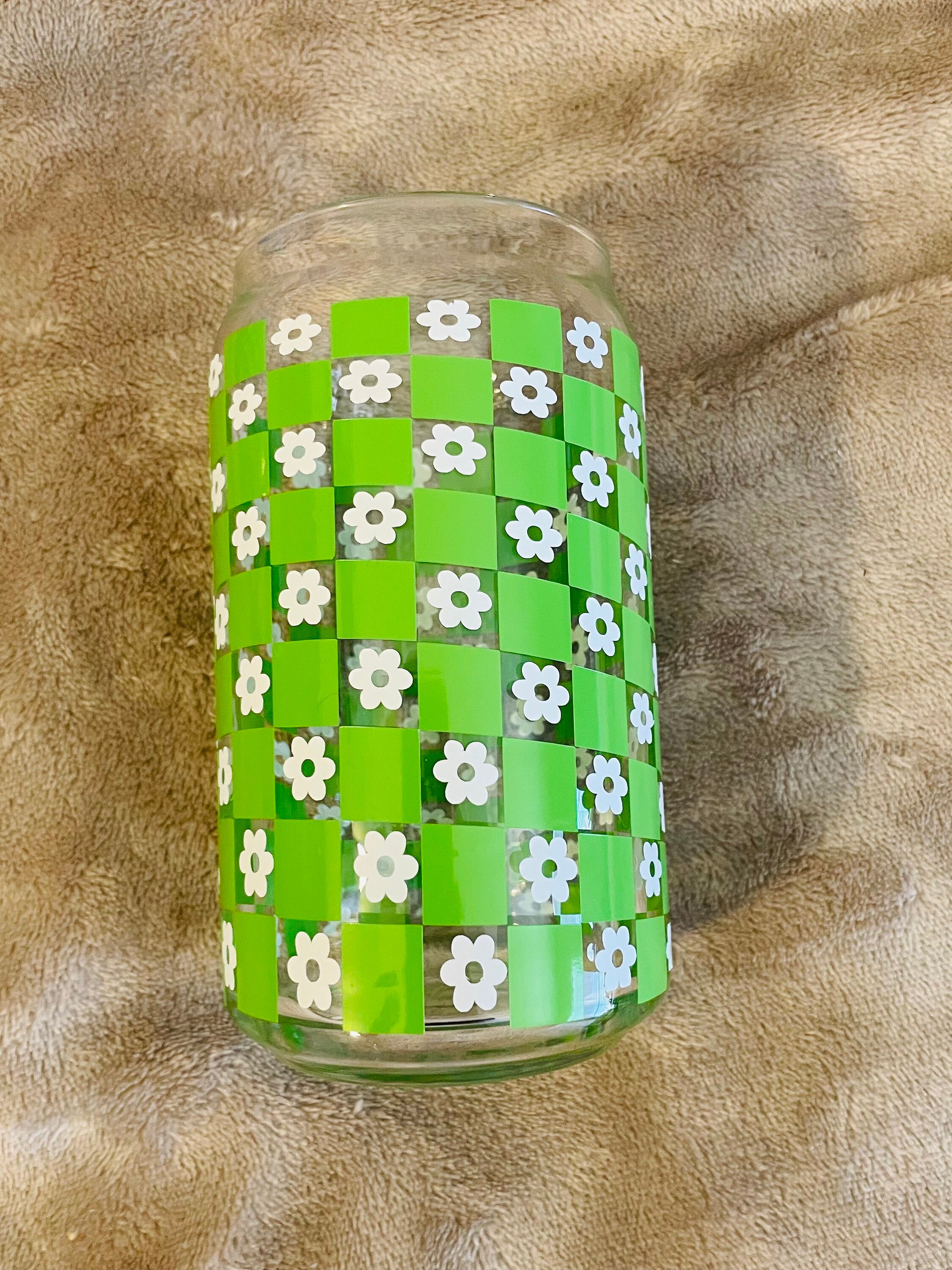 Retro Squares With Daisy Glass Beer Can - Etsy