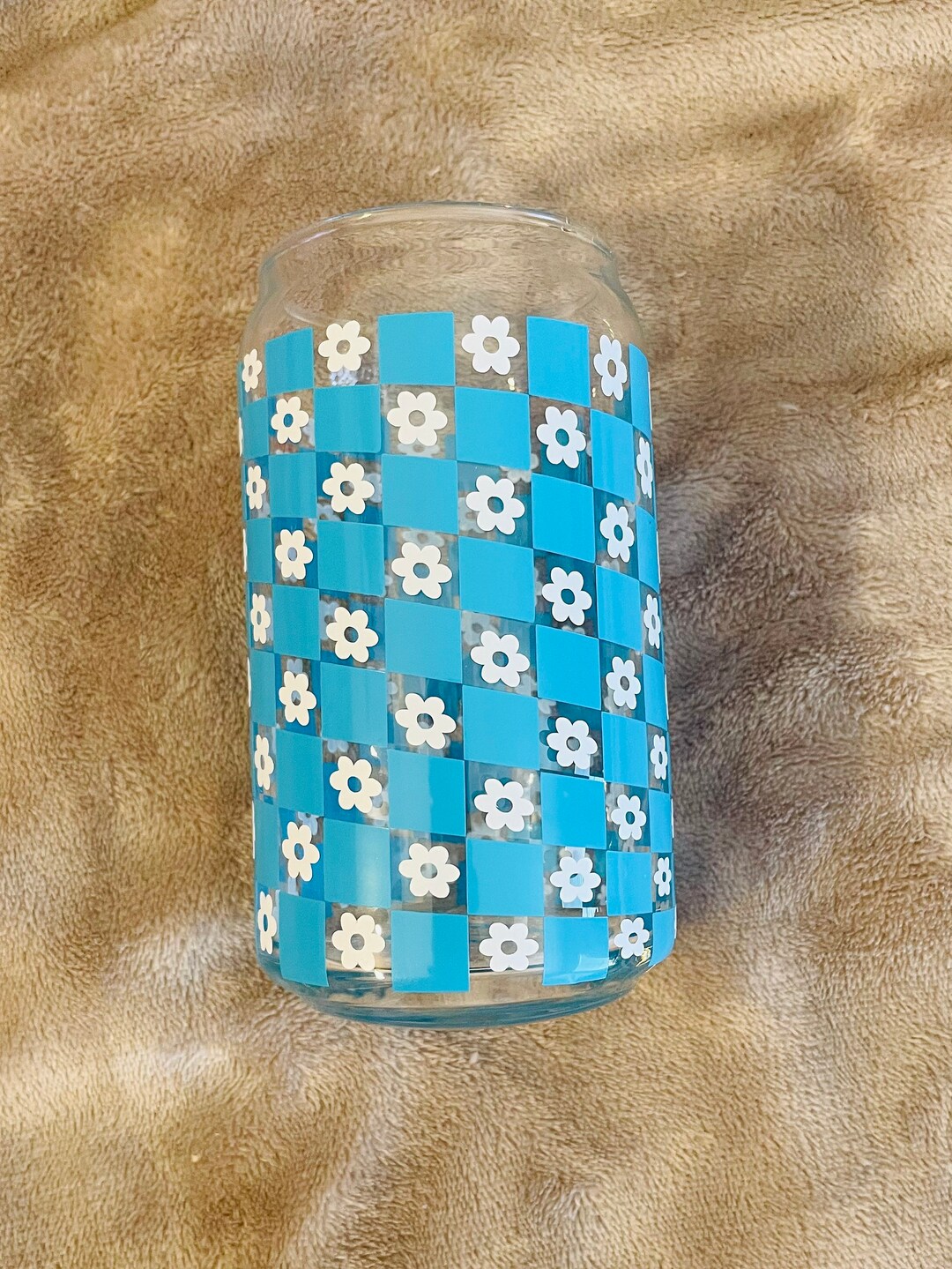 Retro Squares With Daisy Glass Beer Can - Etsy