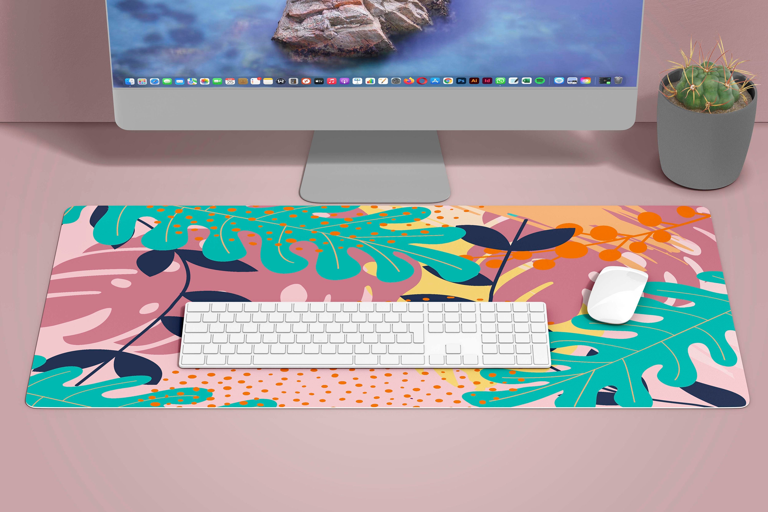 Boho Desk Mat, Colorful Desk Mat, Leaves Desk Mat, Cute Desk Mat, Desk ...