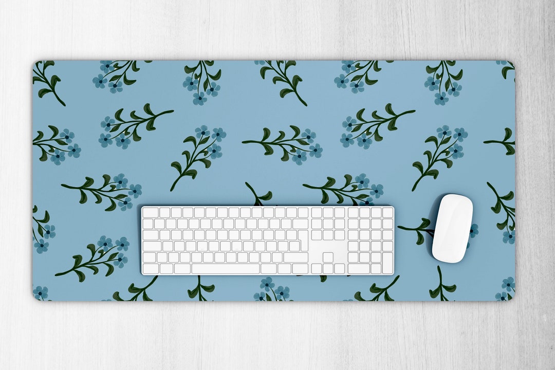 Blue Floral Desk Mat, Blue Desk Mat, Cute Desk Mat, Desk Mat Gaming ...