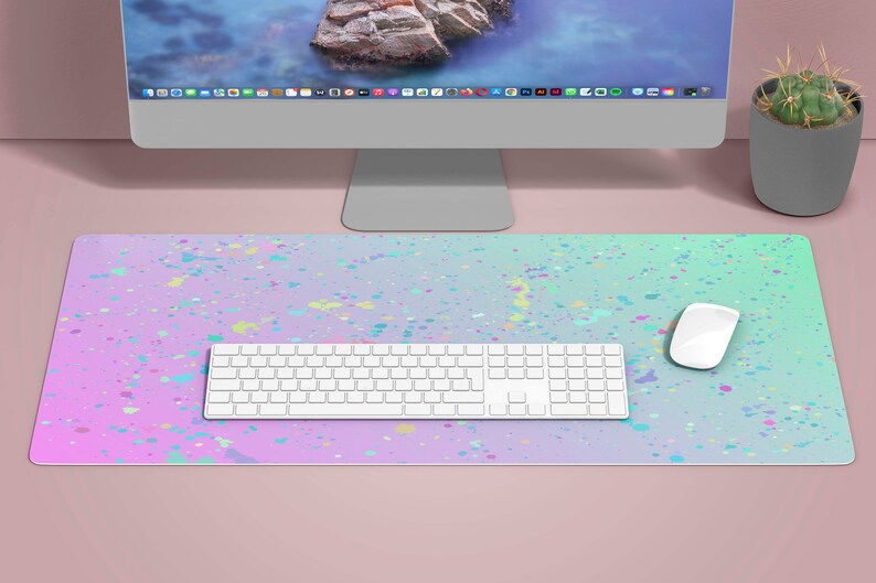 Paint Stain Desk Mat, Watercolor Desk Mat, Pink Desk Mat, Mint Desk Mat ...