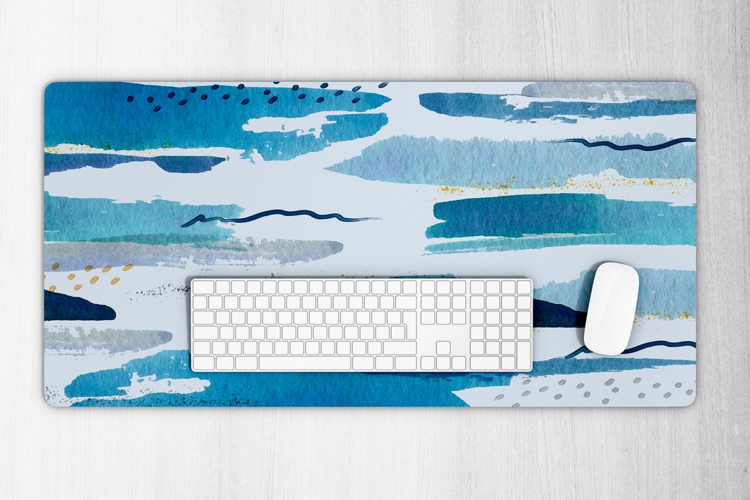 Blue Brush Stroke Desk Mat, Watercolor Desk Mat, Blue Watercolor Desk ...