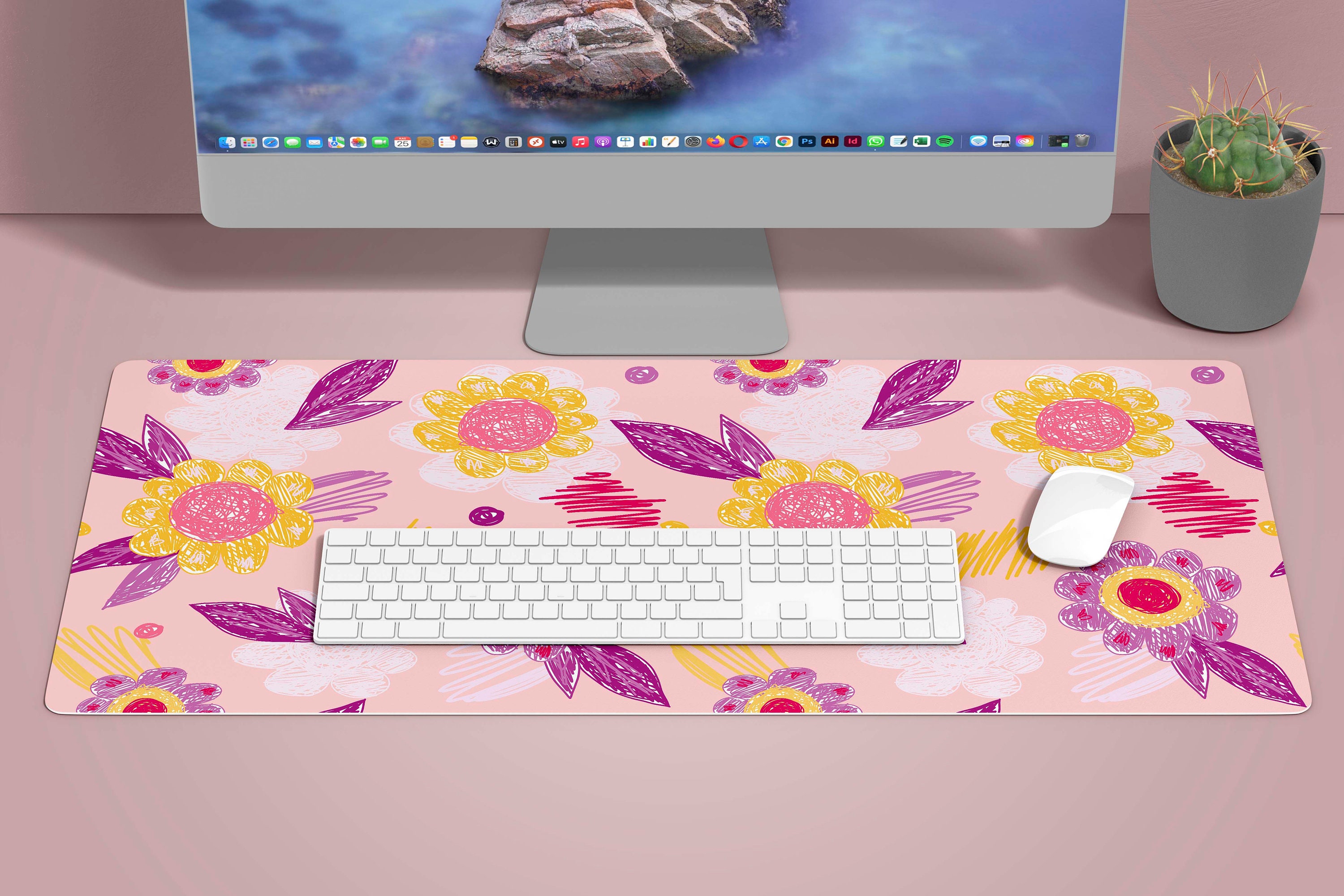 Pink Flowers Desk Mat, Desk Mat Pink, Cute Desk Mat, Floral Desk Mat ...