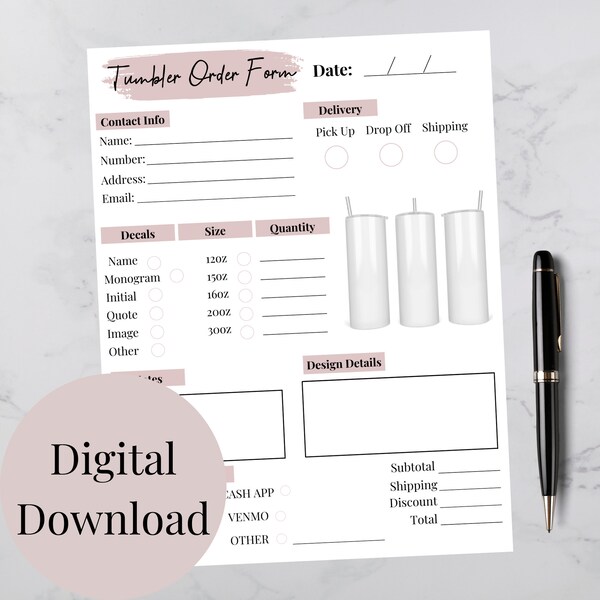 Tumbler Order Form Template - Etsy