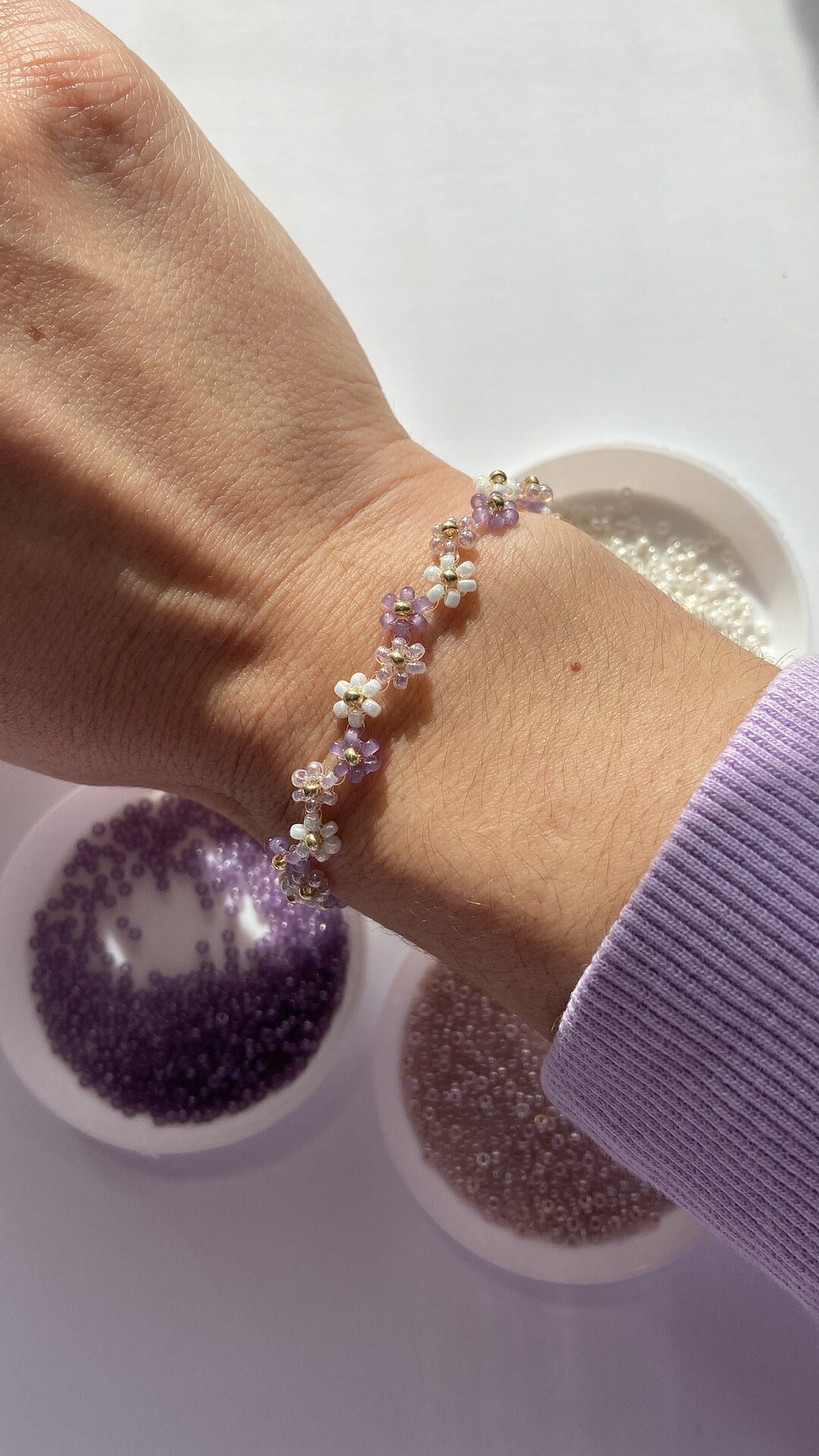 Zig Zag Beaded Bracelet, Daisy Flower Bracelet, Gift for Her ...