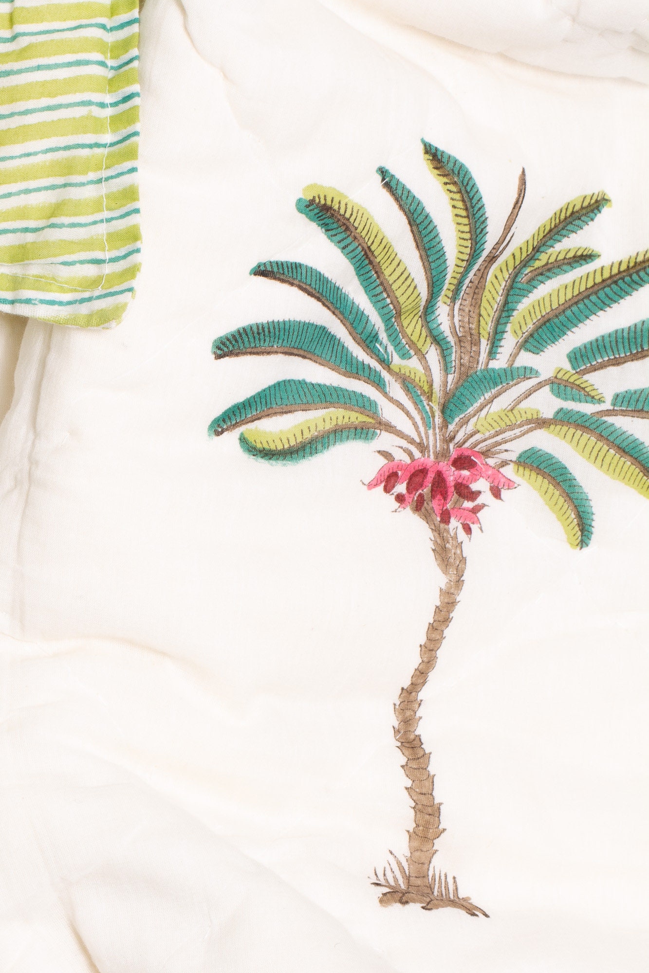 Traditional Handmade Queen Quilt, Hand Block Print Cotton Quilt, Green ...