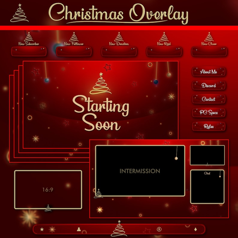 Red Neon Christmas Twitch Overlay/vtuber Stream Package/xmas Overlay ...