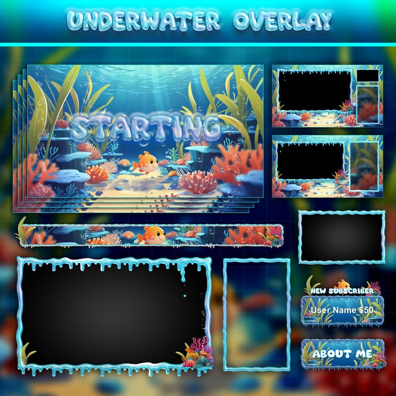 Animated Underwater Twitch Overlay | Cute Stream Overlay Pack | Sea ...