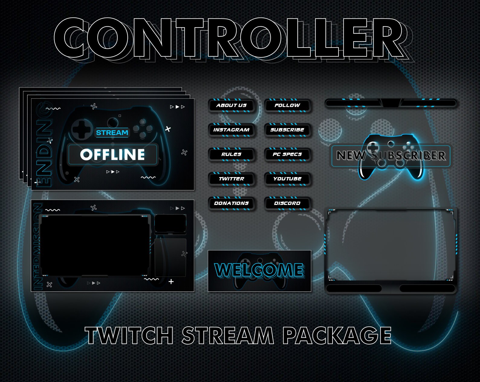 Black White Minimalist Controller Animated Twitch Overlay for a Clean ...