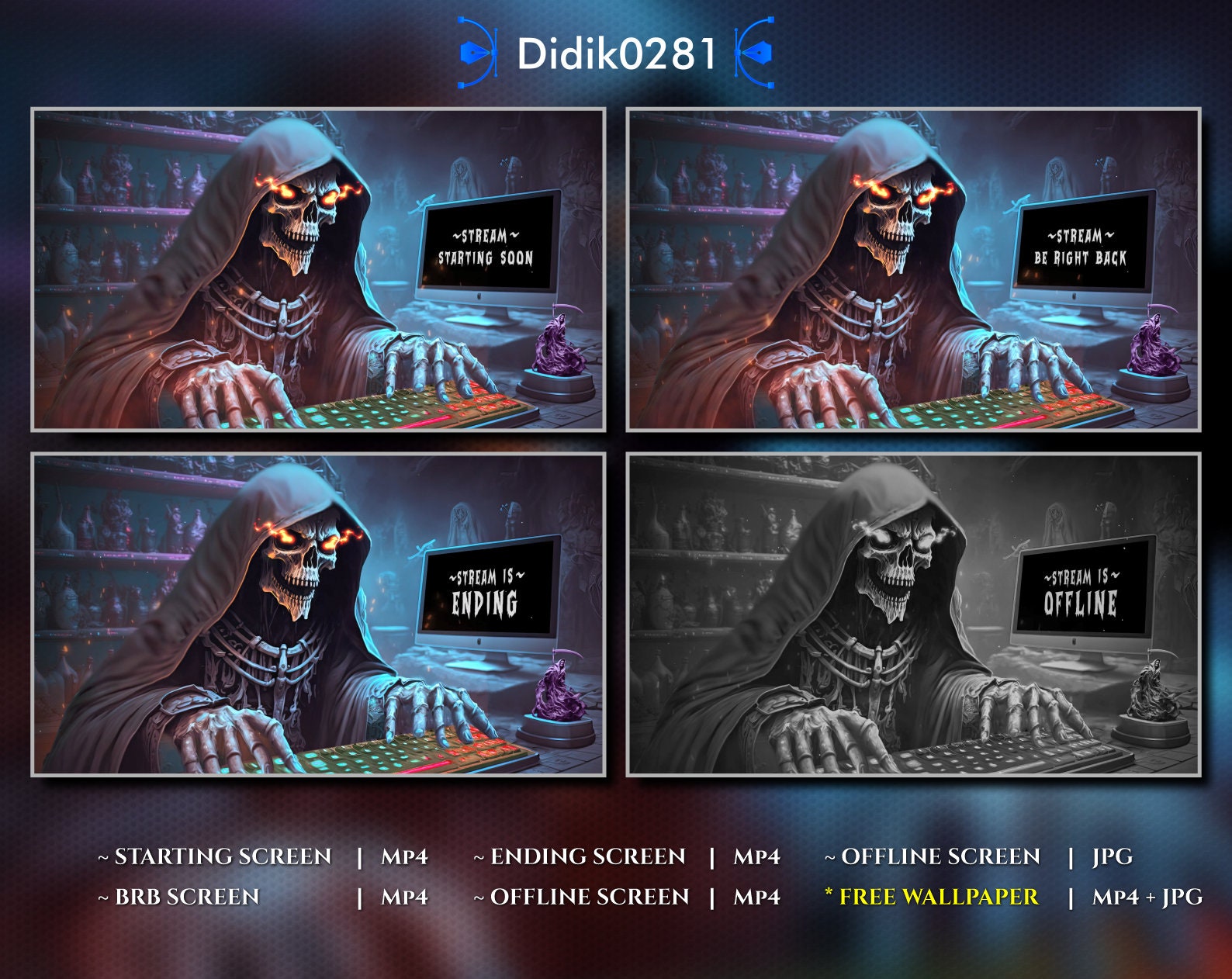 4X Animated Grim Reaper Stream Screens | Grim Reaper | Scarry | Skull ...