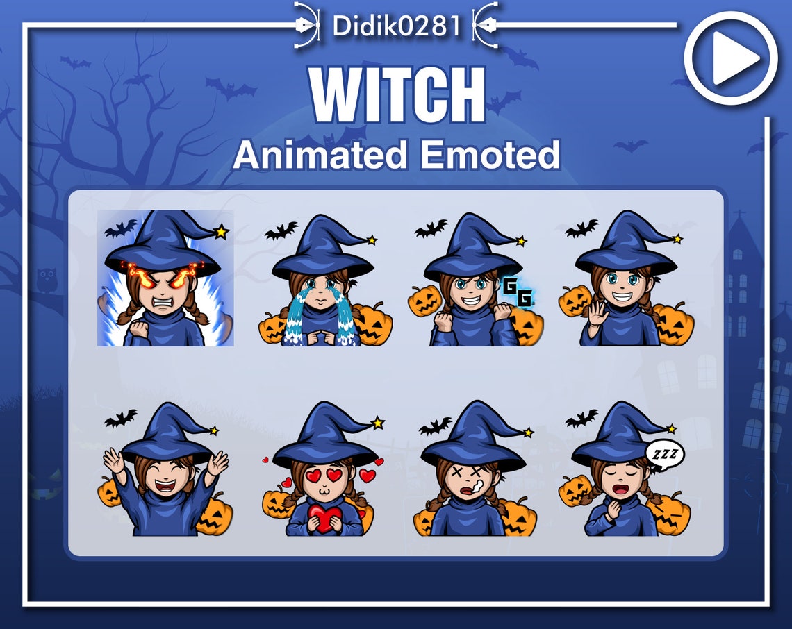 Animated Witch Emotes: Halloween Twitch Emotes (digital Download) - Etsy