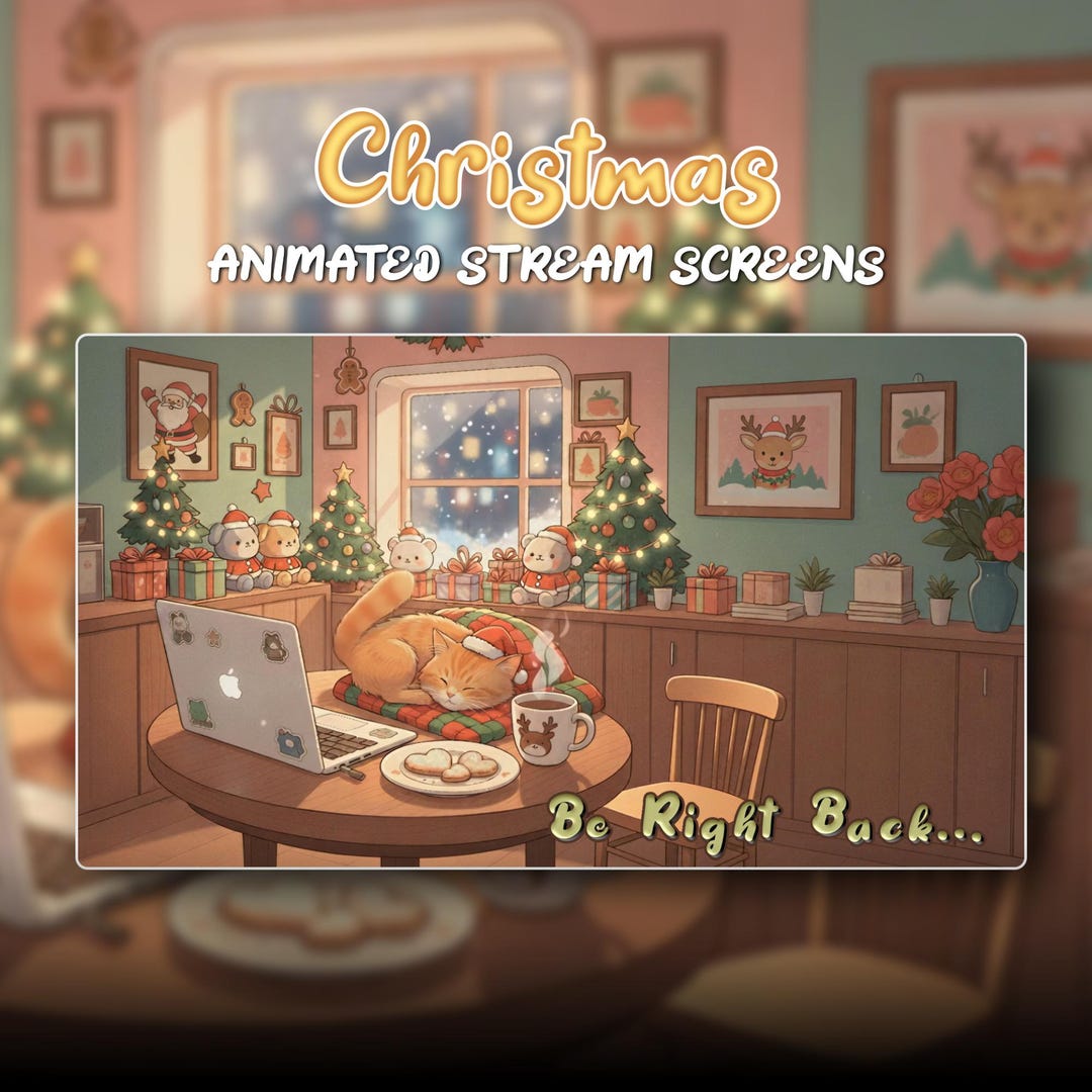 Animated Cozy Christmas Stream Screens: Lofi Vtuber Overlay - Cat ...