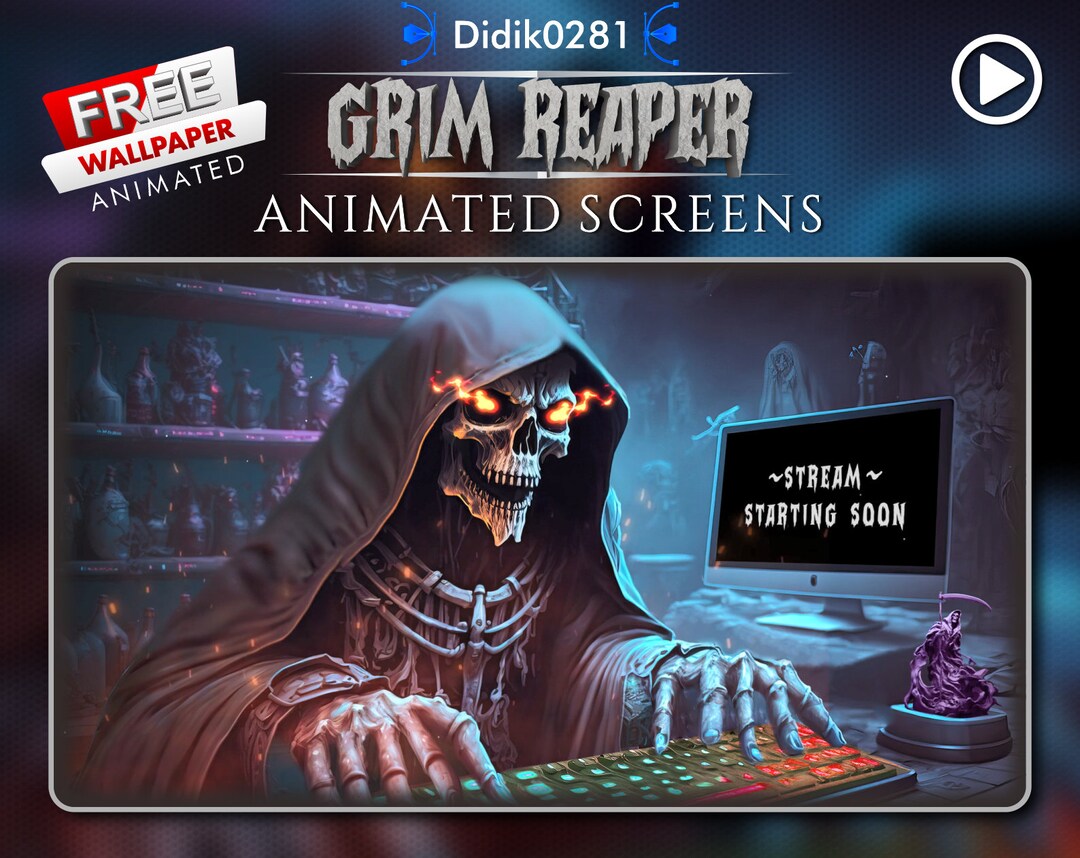 4X Animated Grim Reaper Stream Screens | Grim Reaper | Scarry | Skull ...