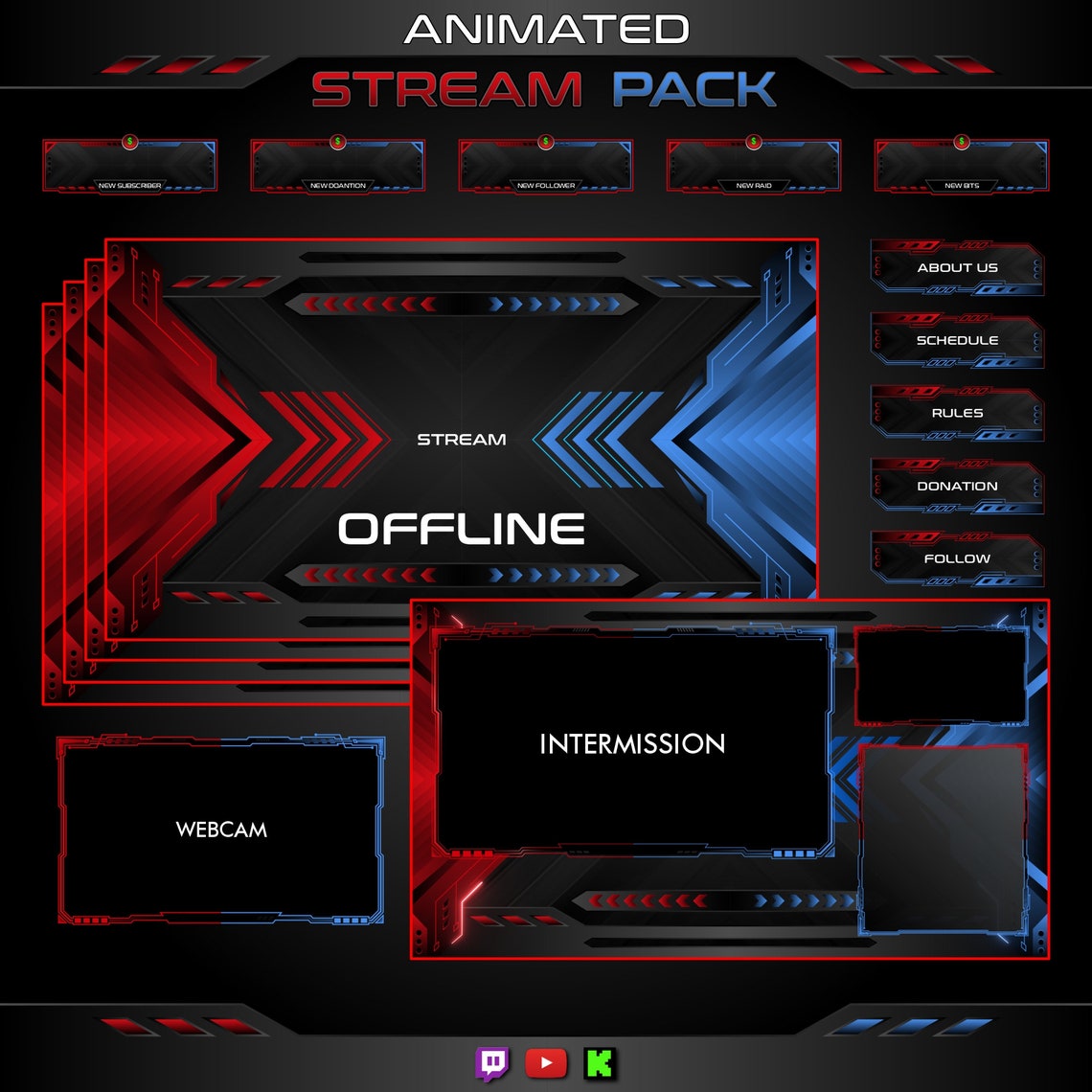 Metallic Sector Animated Twitch Overlay-twitch Stream Pack/futuristic ...