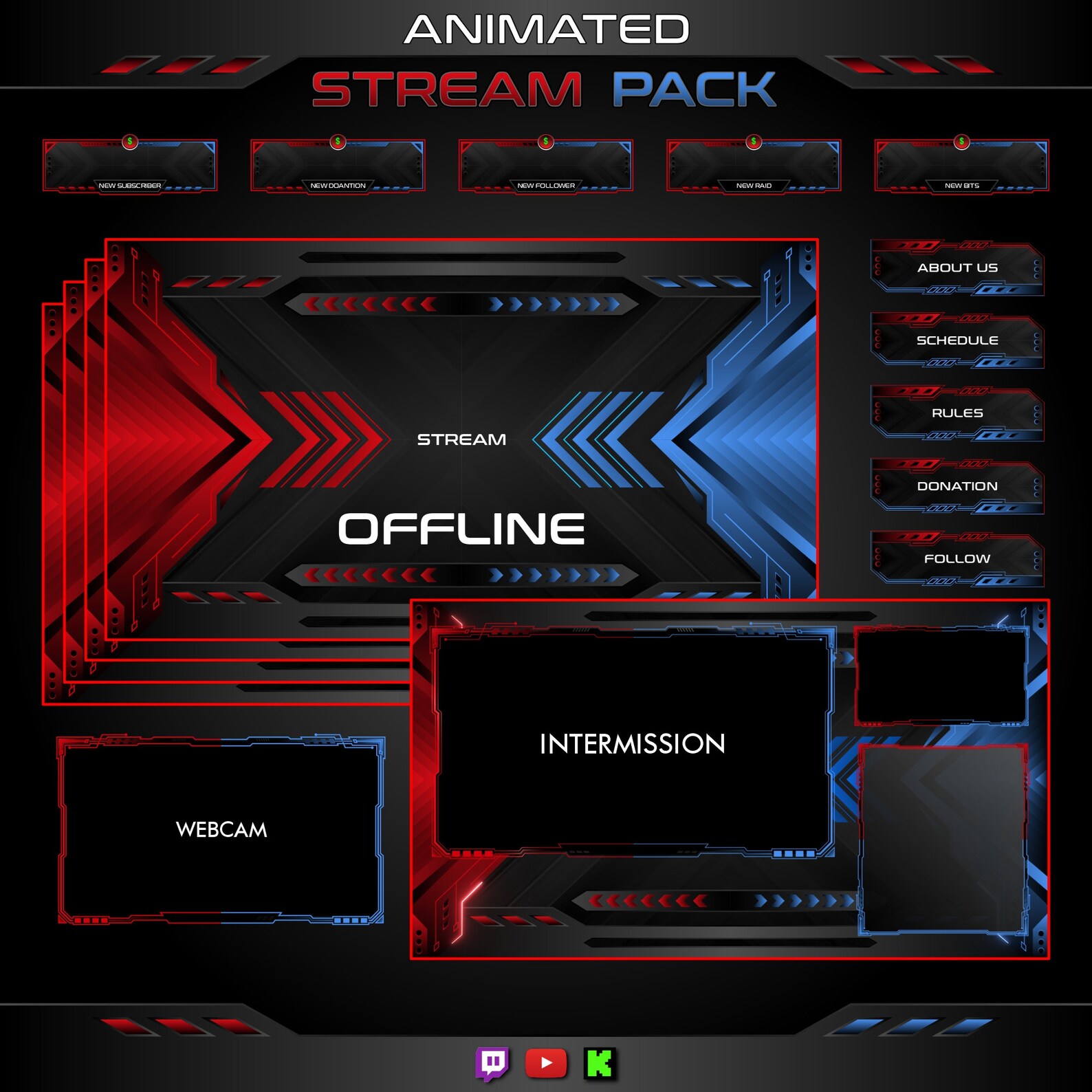 Metallic Sector Animated Twitch Overlay-twitch Stream Pack/futuristic ...