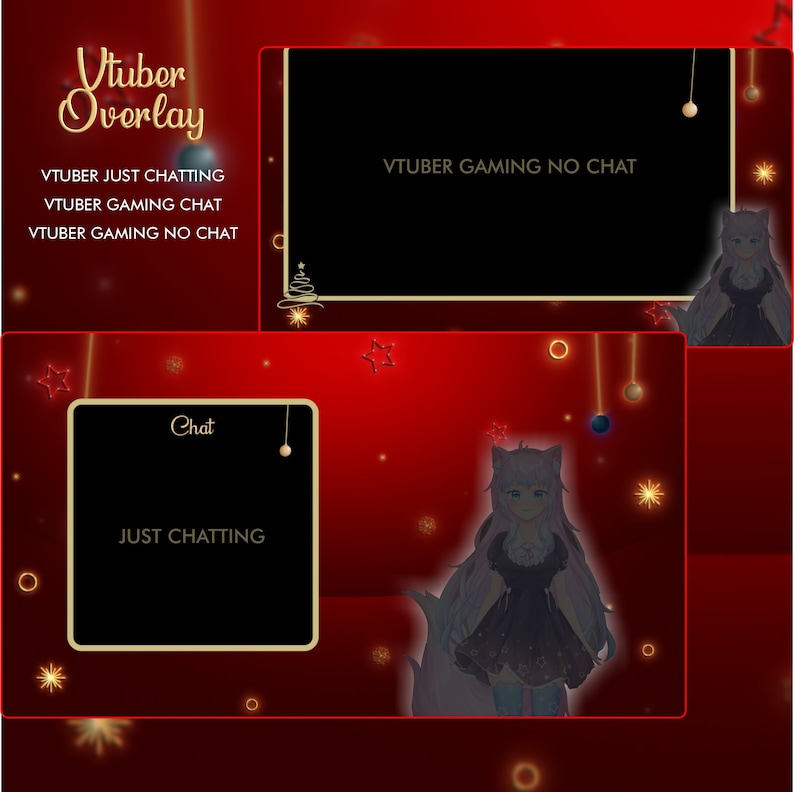 Red Neon Christmas Twitch Overlay/vtuber Stream Package/xmas Overlay ...