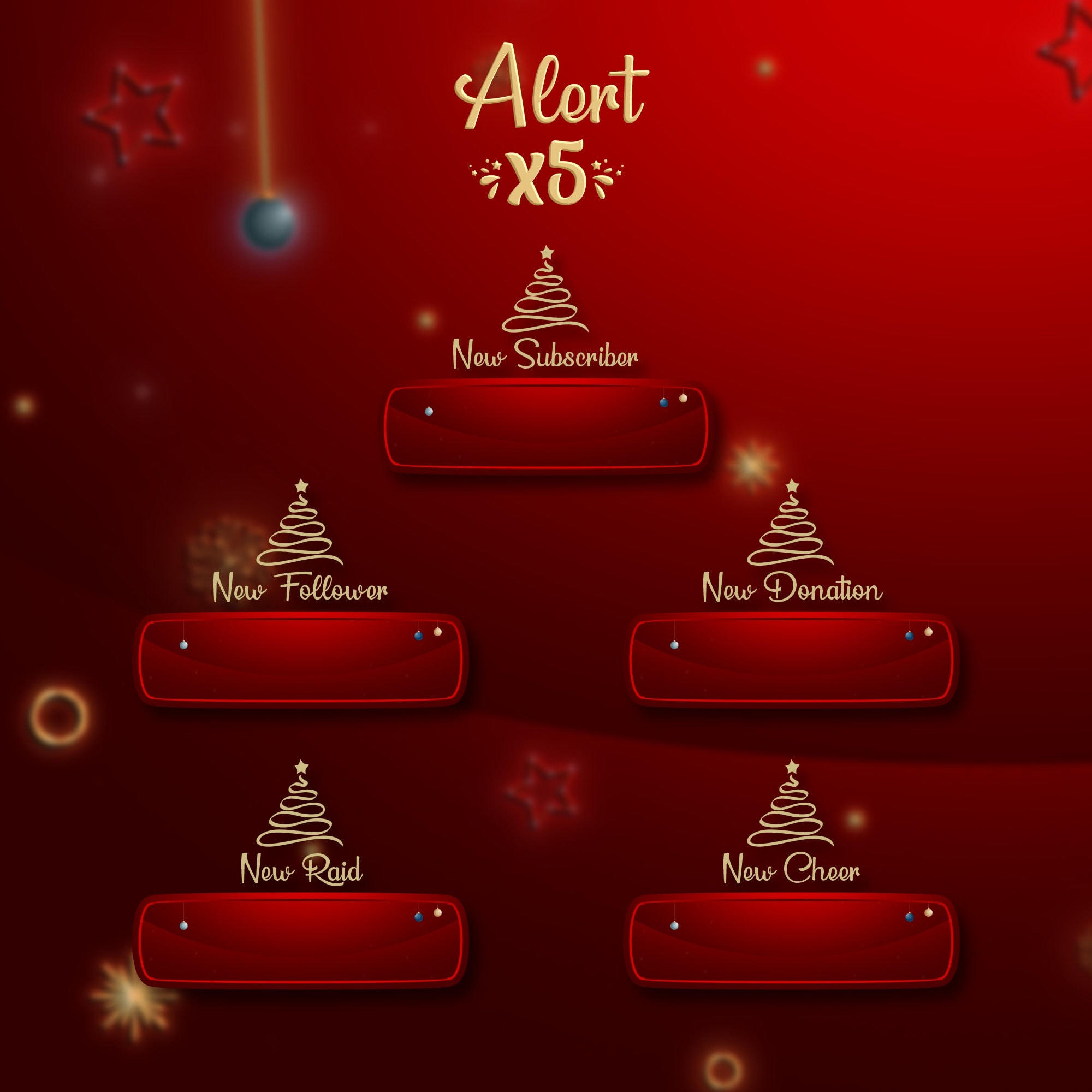 Red Neon Christmas Twitch Overlay/vtuber Stream Package/xmas Overlay ...