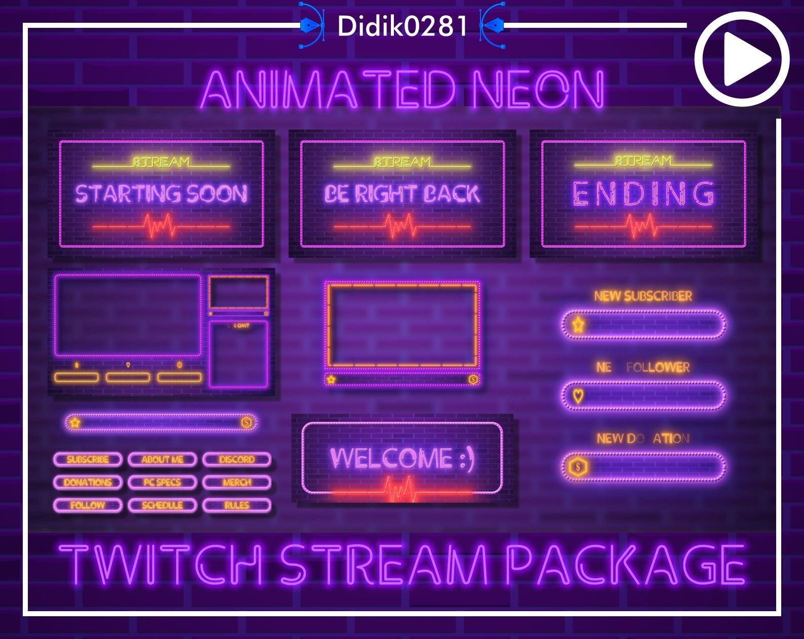Retro Neon Animated Twitch Overlay for a Dazzling Stream Experience ...