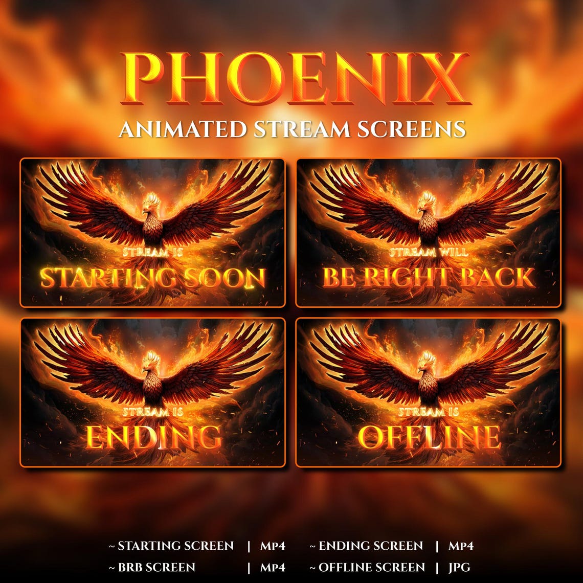 4X Animated PHOENIX Stream Screens | Stream Package | FLAME | FIRE - Etsy