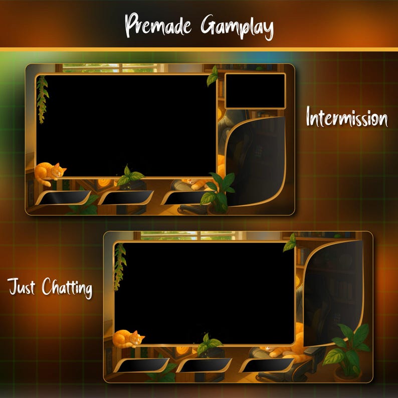 Cozy Cat Animated Stream Overlay Bundle: Gaming Vtuber Package (1080p ...
