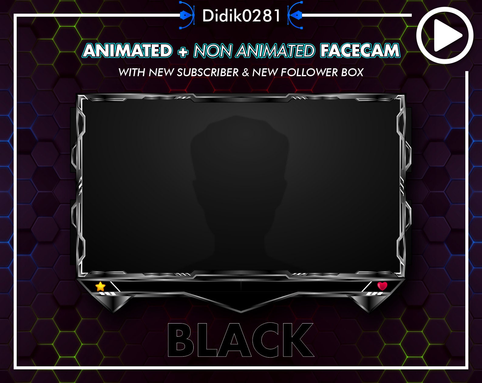 2X Animated Webcam/facecam Overlay - With 2 Different Color (RED-BLACK ...