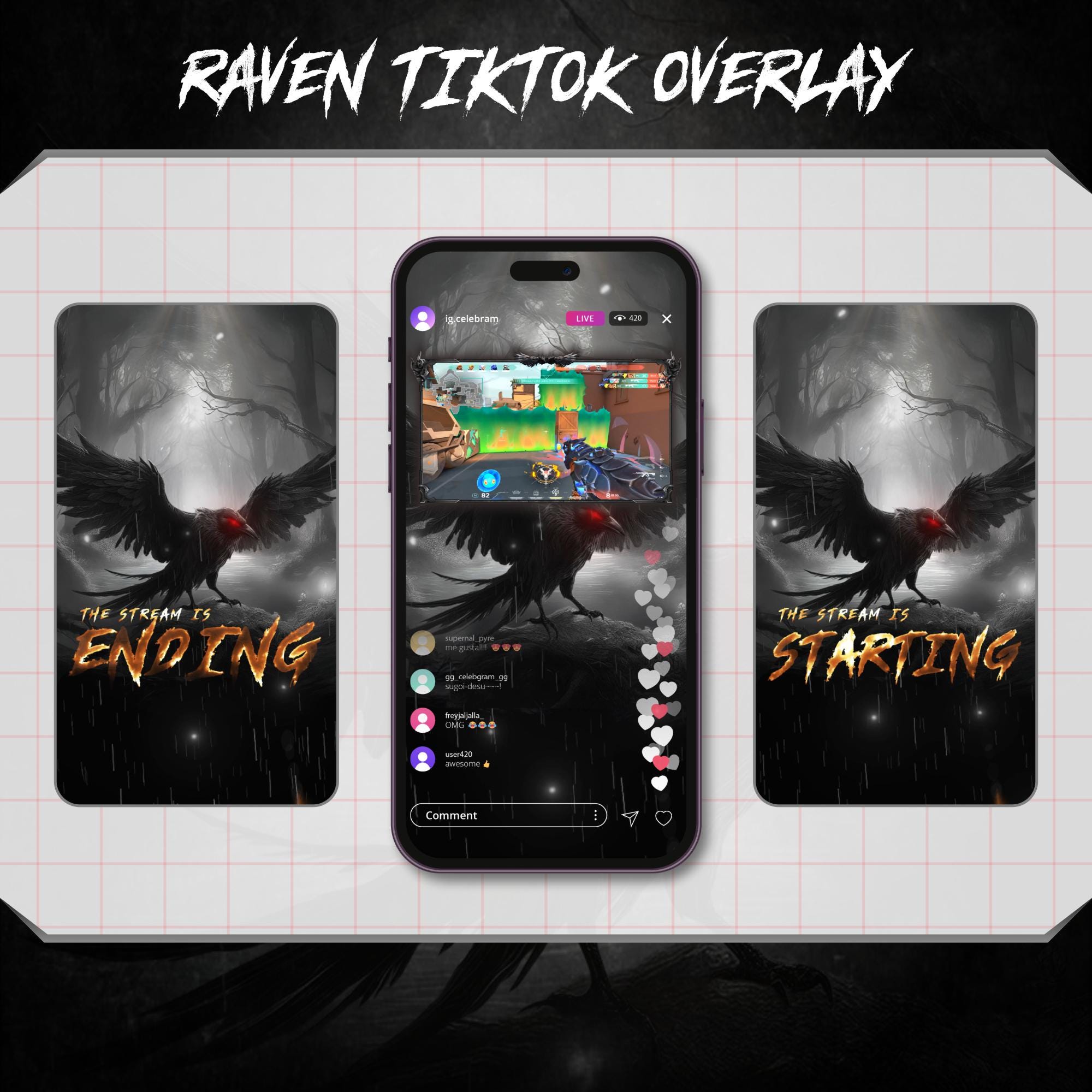 RAVEN TIKTOK OVERLAY - Animated Tiktok Stream Overlay/tiktok Live ...