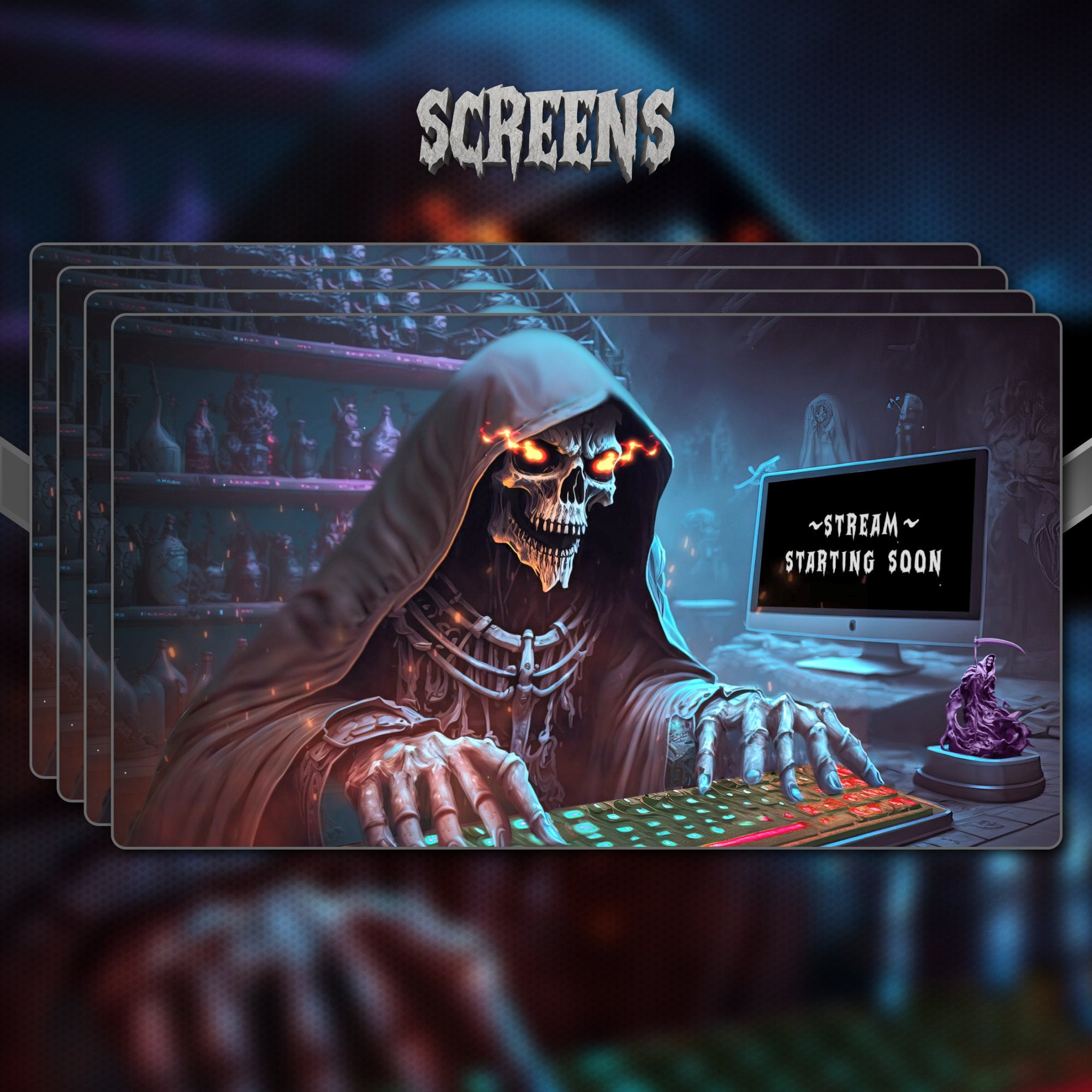 Grim Reaper Animated Twitch Overlay: Horror Stream Package (digital ...