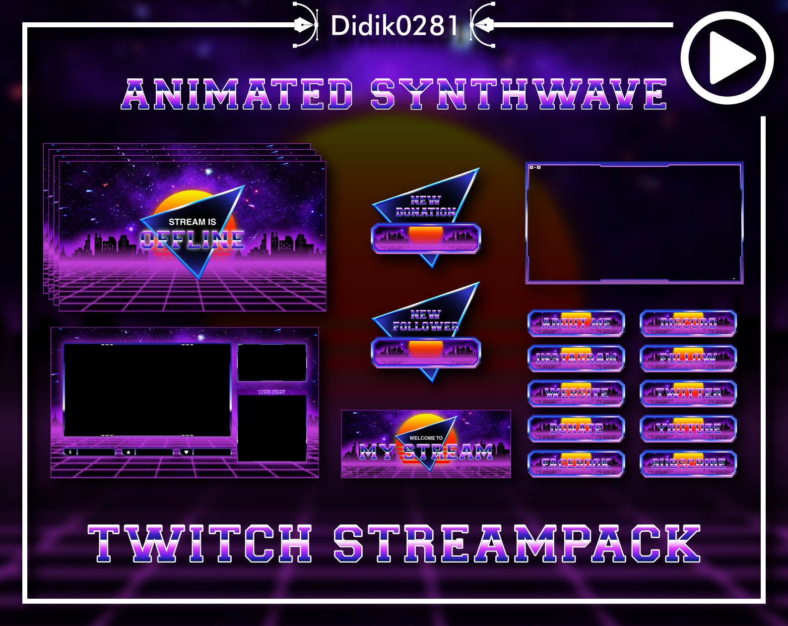 Synthwave Animated Twitch Overlay for a Retro-futuristic Streaming ...
