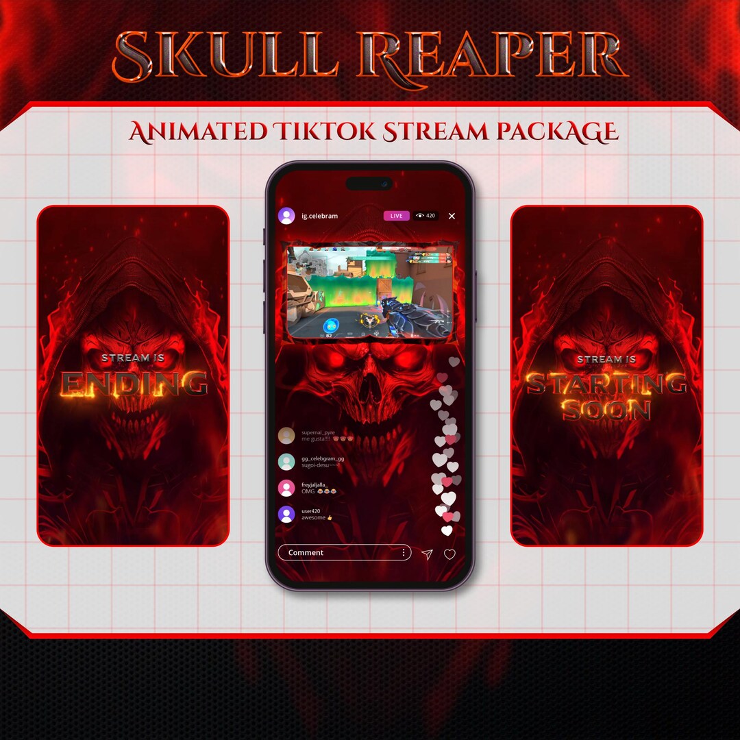 Animated Skull Reaper Tiktok Stream Overlay Package - Etsy