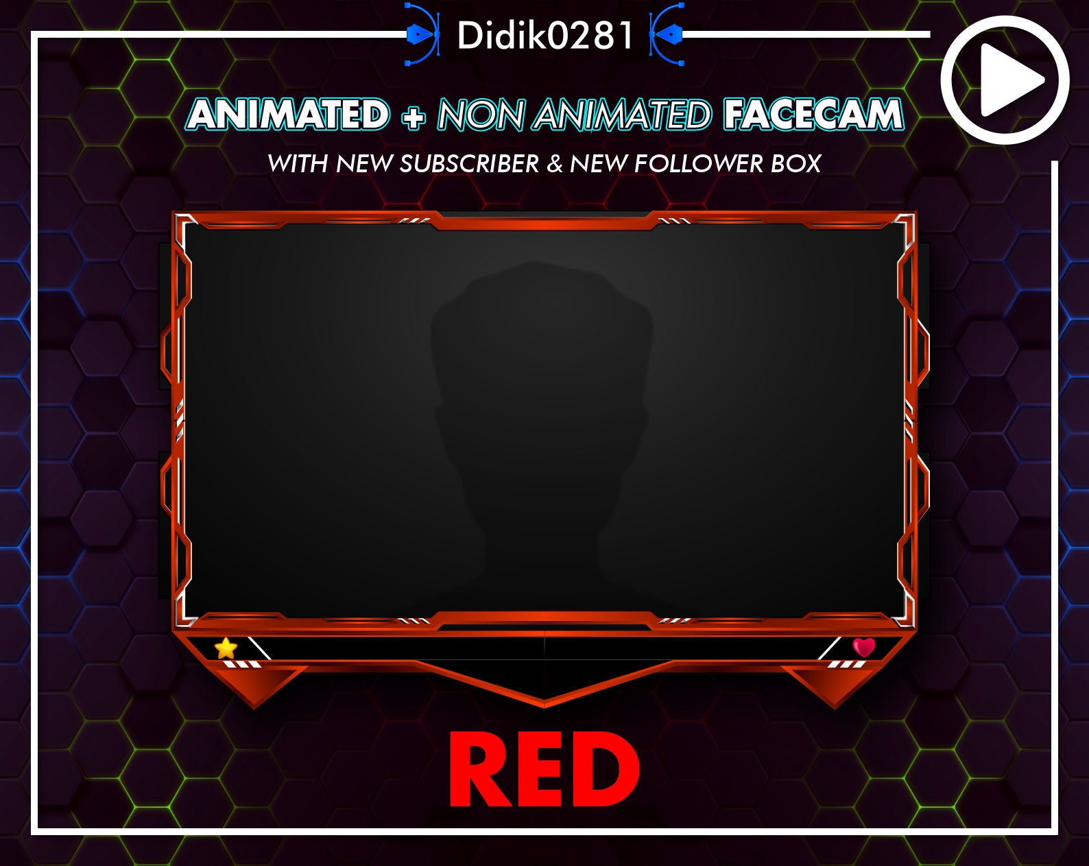 2X Animated Webcam/facecam Overlay - With 2 Different Color (RED-BLACK ...