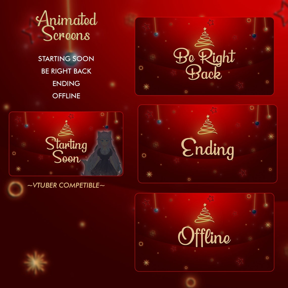 Red Neon Christmas Twitch Overlay/vtuber Stream Package/xmas Overlay ...