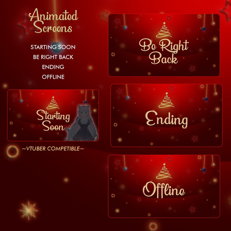 Red Neon Christmas Twitch Overlay/vtuber Stream Package/xmas Overlay ...