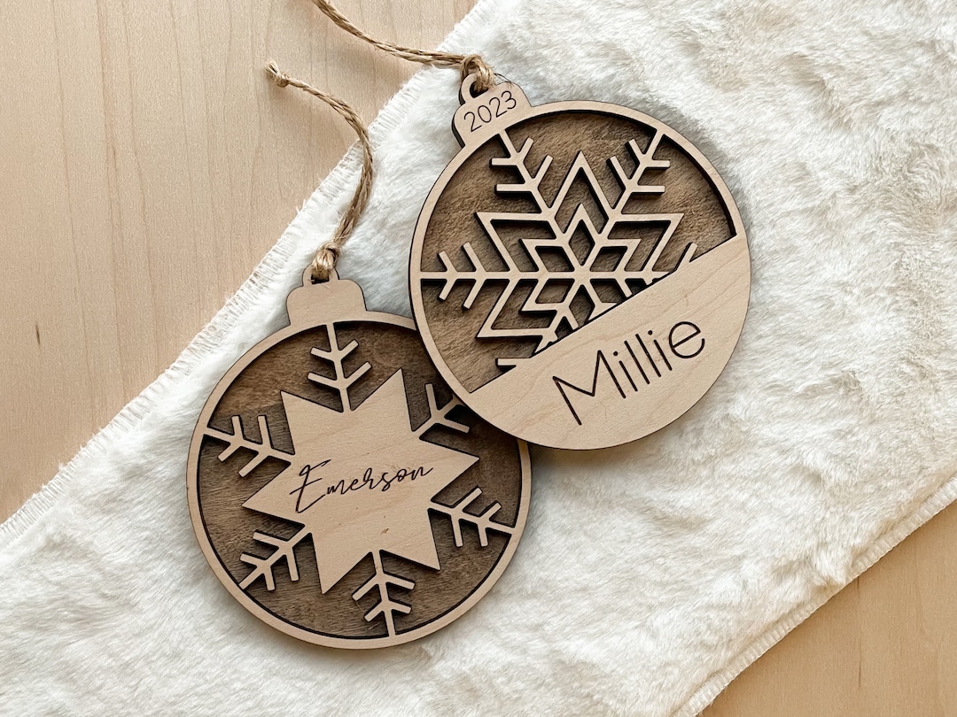 Personalized Snowflake Ornament, Layered Ornament, Engraved Wooden ...