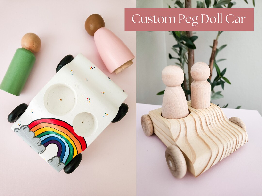 Peg Doll Car-wooden Car-bride and Groom Car-custom Hand Painted-quiet ...