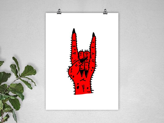 Devil Hand Print Sign of the Horns Satanic Art Red Devil - Etsy
