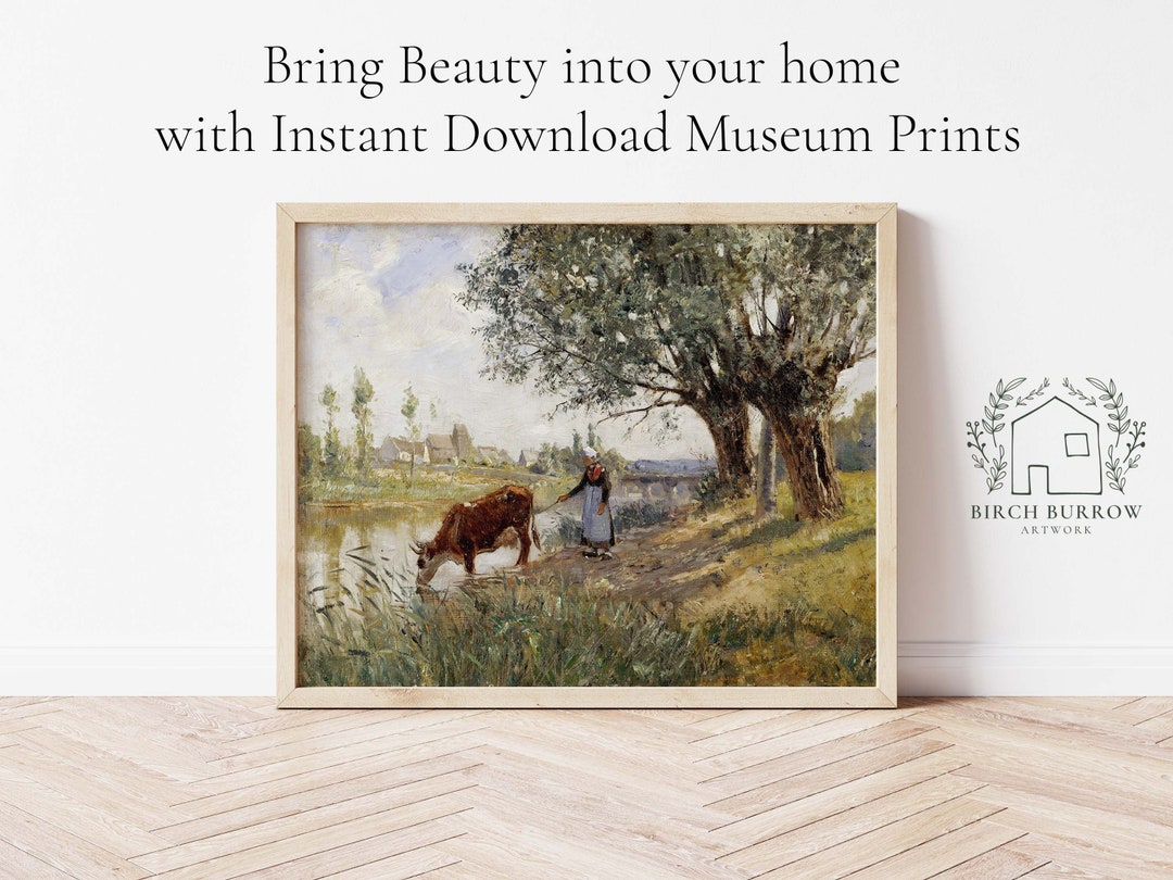 Vintage Homestead Wall Art | Cow Art Print | English Countryside Oil ...