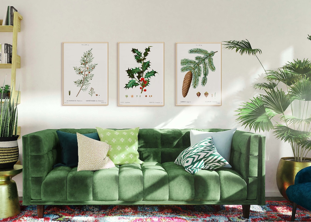 Vintage Christmas Poster | Winter Branch Wall Art | 3 Print Set ...