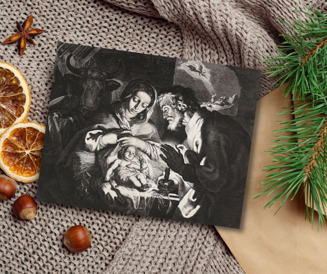 Nativity Scene Christmas Card | Linocut Christmas Card | Christian ...