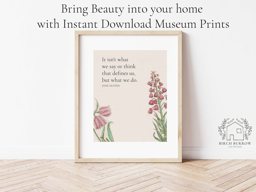 Floral Jane Austen Quote Decor | Simple Neutral Pink Flowers | Book ...