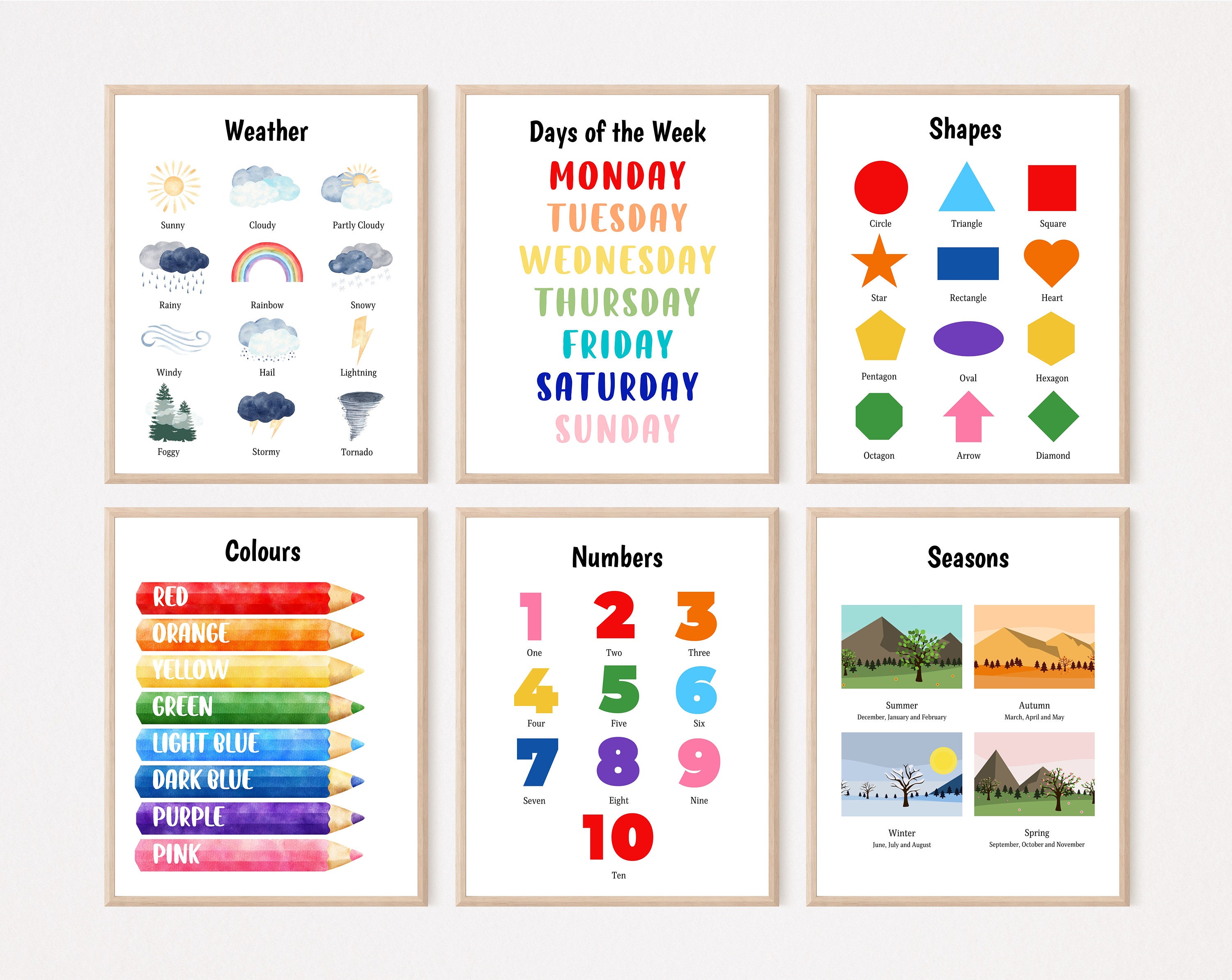 Set of 6 Educational Posters, Digital Download, Toddler Playroom Decor ...