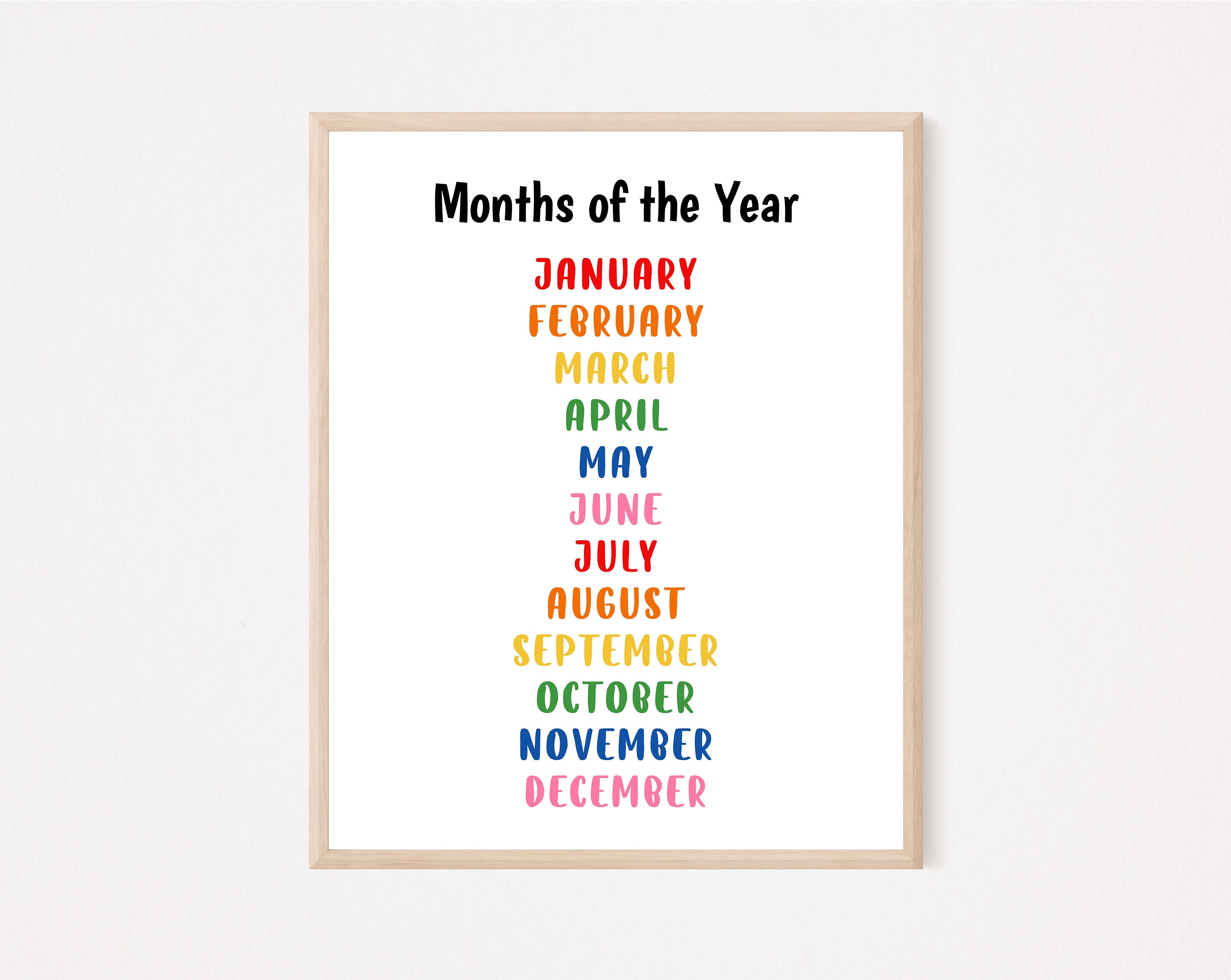 Months of the Year Print, Digital Download, Classroom Prints, Classroom ...