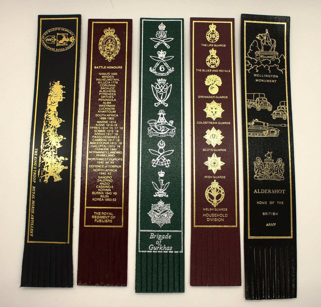 British Army Bookmark Set, Faux Leather Gold and Silver Embossed ...