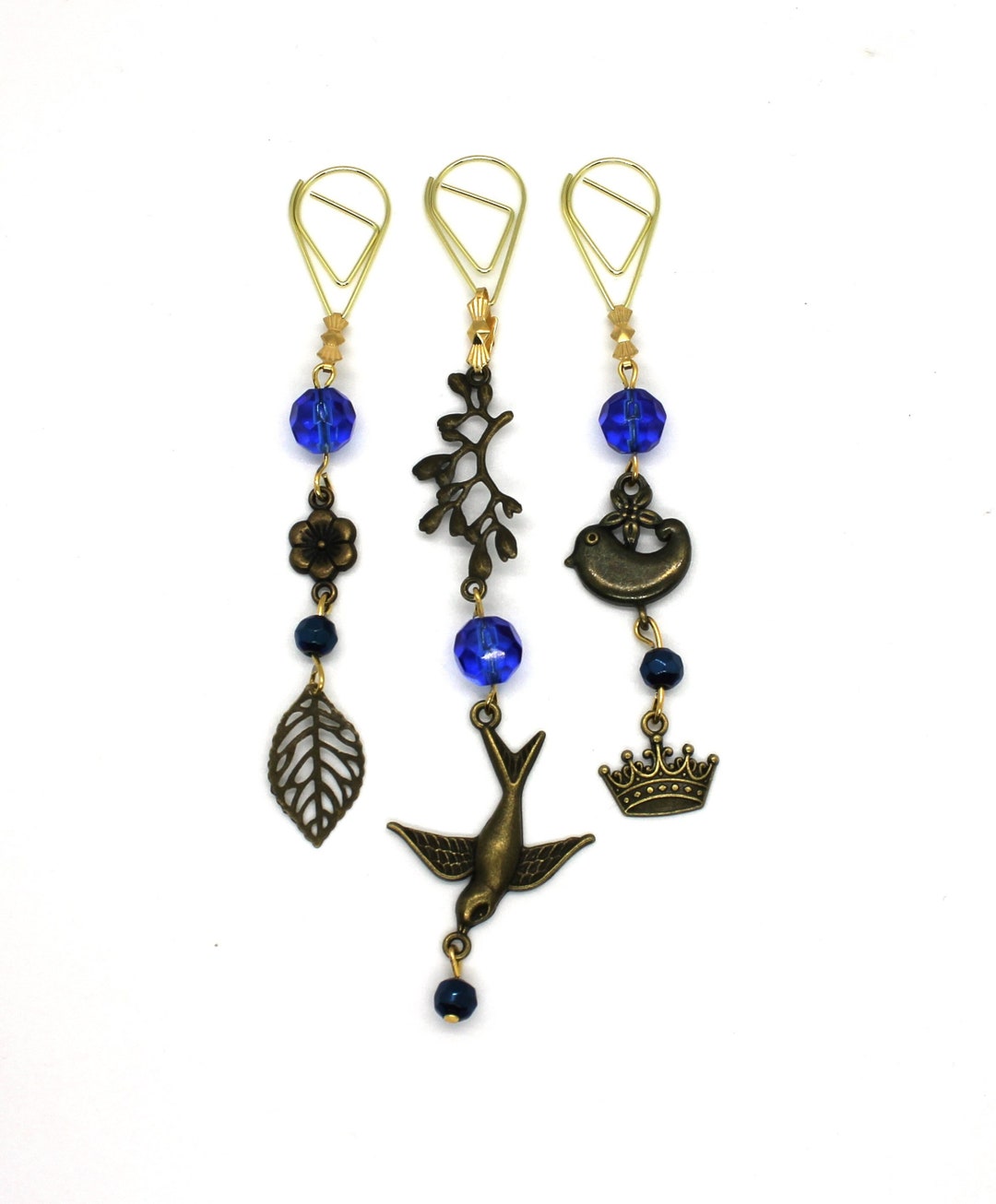 Blue and Bronze Bird Charm Paperclip Set, Junk Journal Dangle, Altered ...
