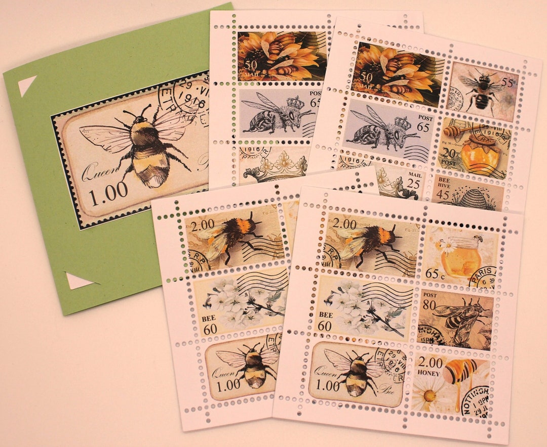 Bee Faux Postage Stamps, Junk Journal Ephemera, Scrapbooking Supply ...