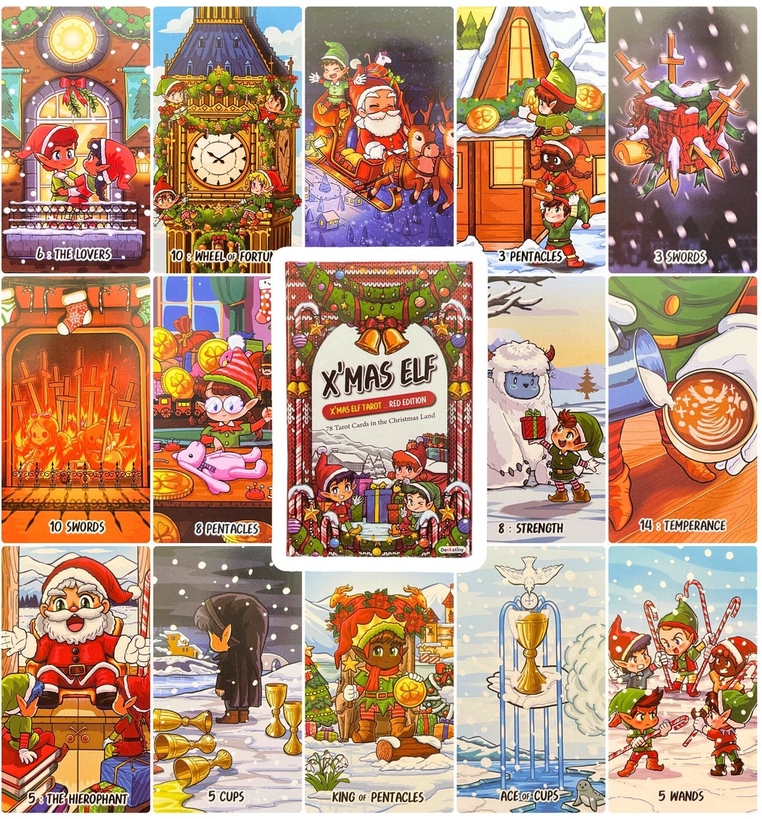 Xmas Elf Tarot Card Deck. FULL Size Christmas Occult - Etsy