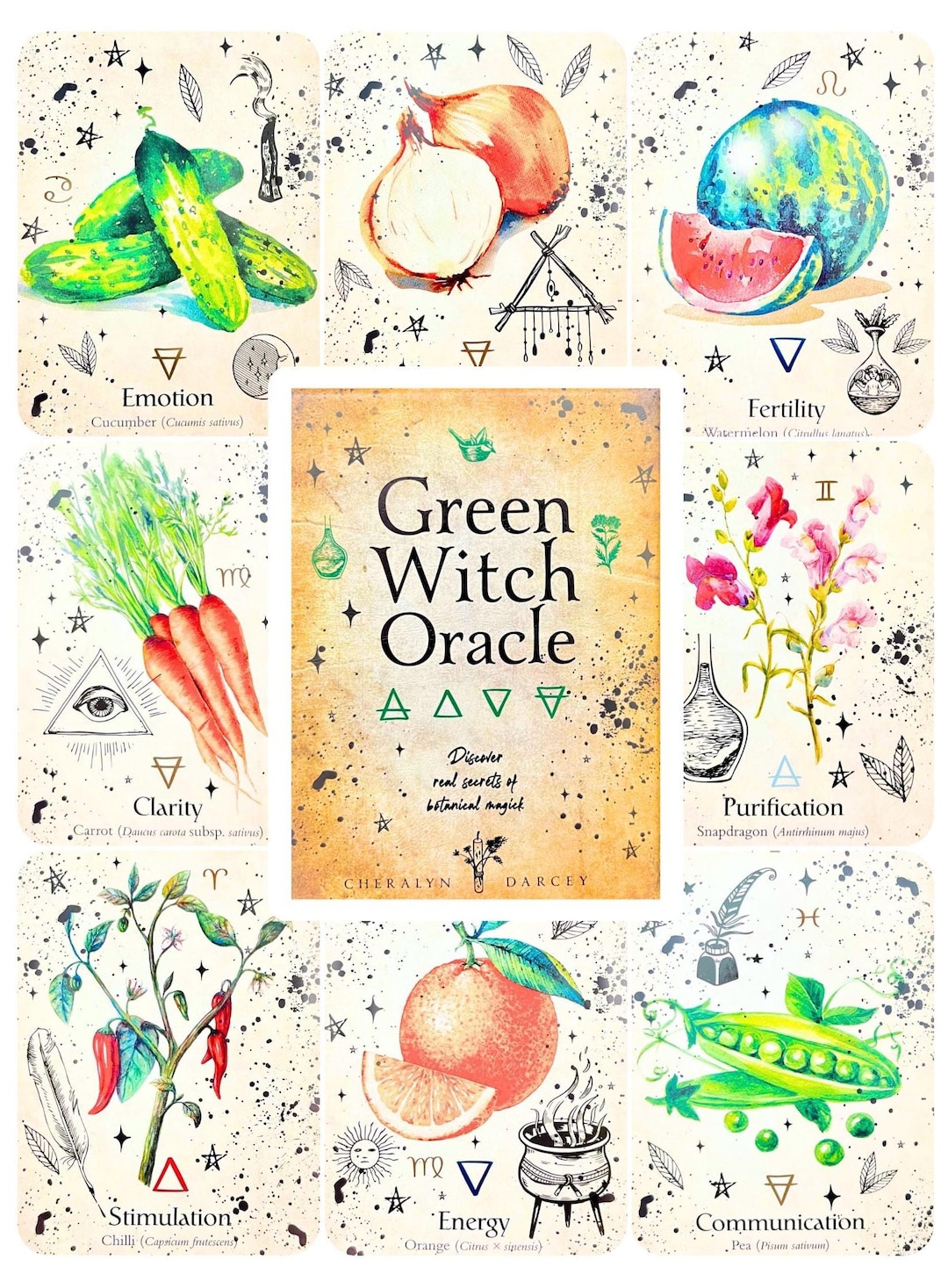 Green Witch Oracle Deck With Guidebook, Floral Tarot Cards, Witchcraft for Beginner, Botanical ...